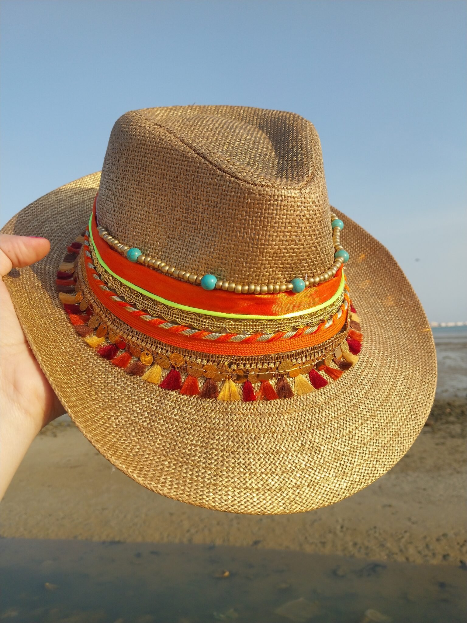 Vibrant Boho Straw Fedora Hat | Colorful Tassels & Turquoise Beads ...